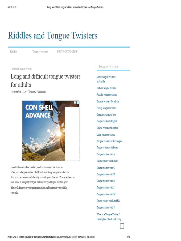 Long and Difficult Tongue Twisters For Adults - Riddles and Tongue ...