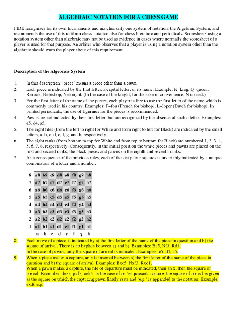 Algebraic Notation For A Chess Game | PDF | Game Theory | Traditional Games