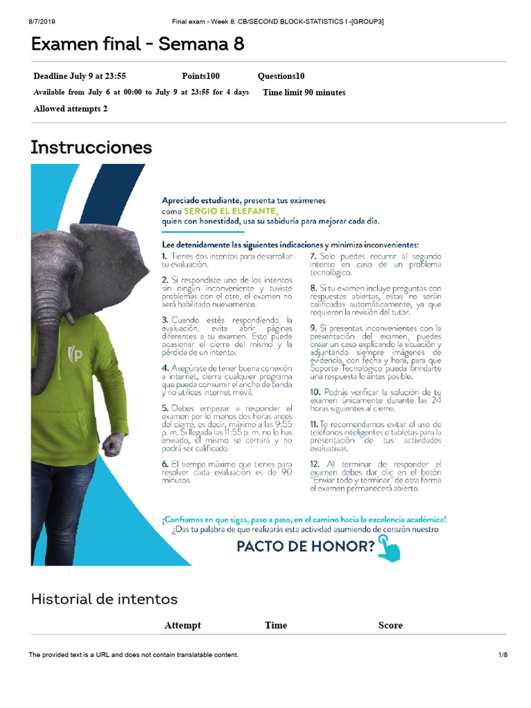 Final Exam - Week 8 - CB - Second Block-Statistics I - (Group 3) | PDF ...