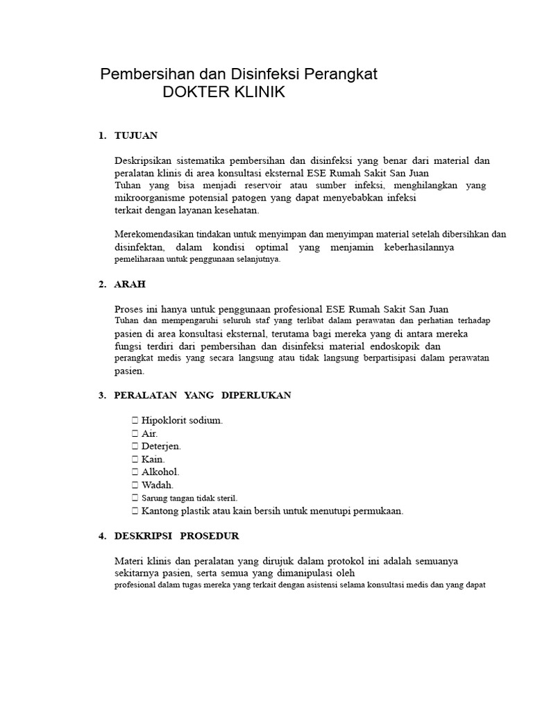 Pembersihan Dan Disinfeksi Ruang Konsultasi | PDF