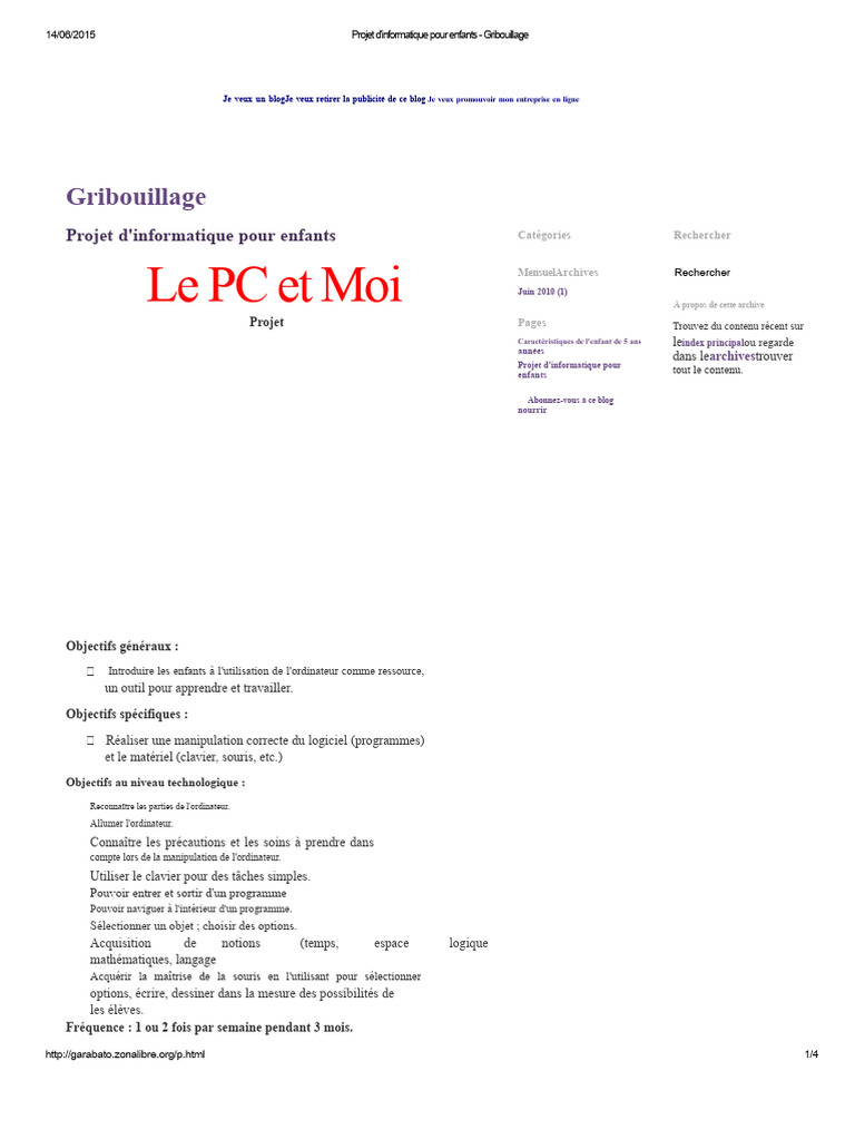 Informatique pour enfants : projet éducatif | PDF | Informatique ...