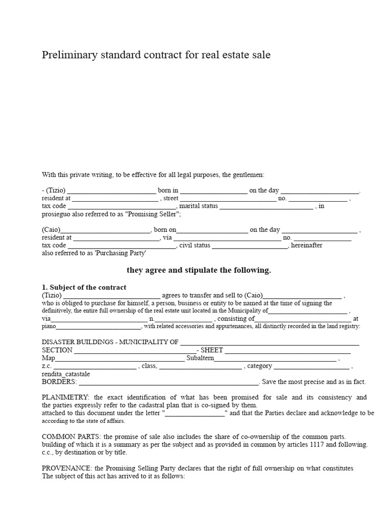 Preliminary Contract For Real Estate Sale | PDF | Taxes | Private Law