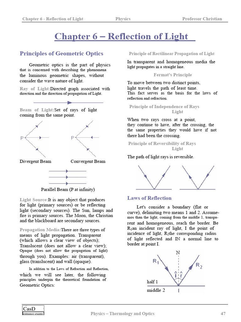 Reflection of Light Principles in Physics | PDF | Mirror ...