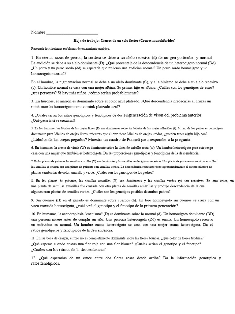 Ejercicios de Cruces Genéticos y Resultados | PDF | Dominancia ...