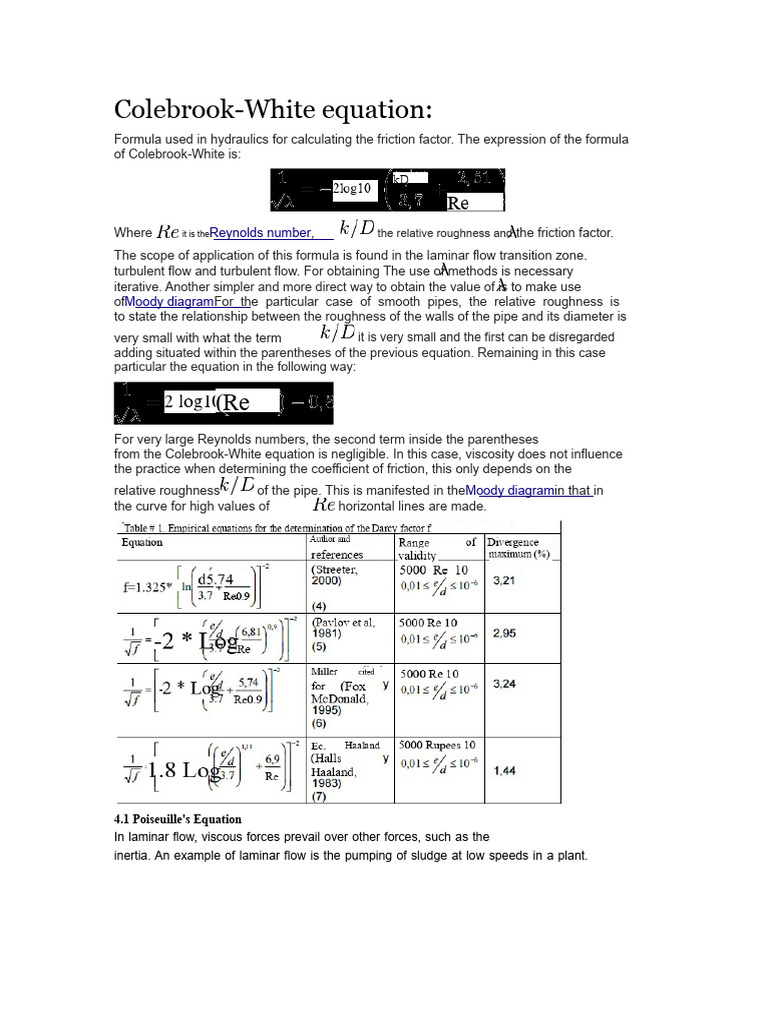 Colebrook Equation | PDF | Reynolds Number | Fluid Dynamics