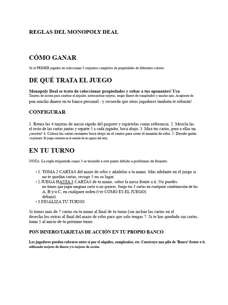 Reglas de Monopoly Deal PDF | PDF | Bancos | Juegos de habilidad mental