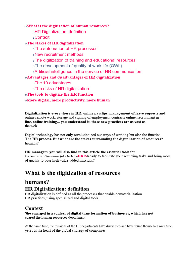 HR Digitalization: Key Benefits & Risks | PDF | Recruitment ...