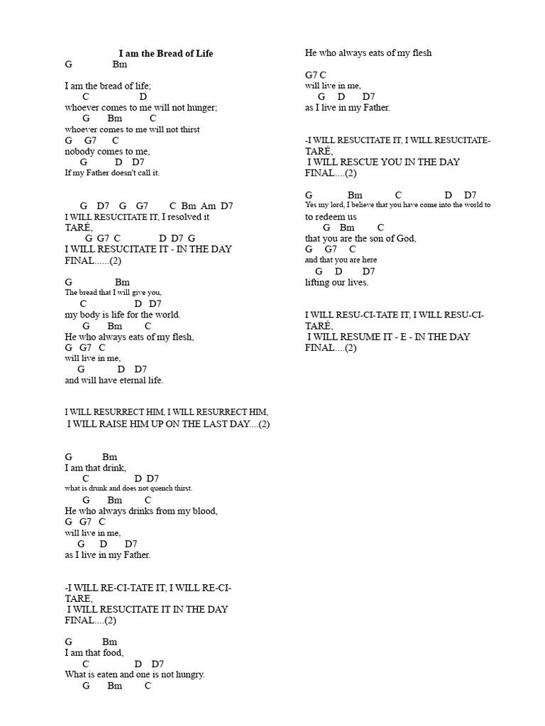 I Am The Bread of Life Chords | PDF | Religious Belief And Doctrine ...