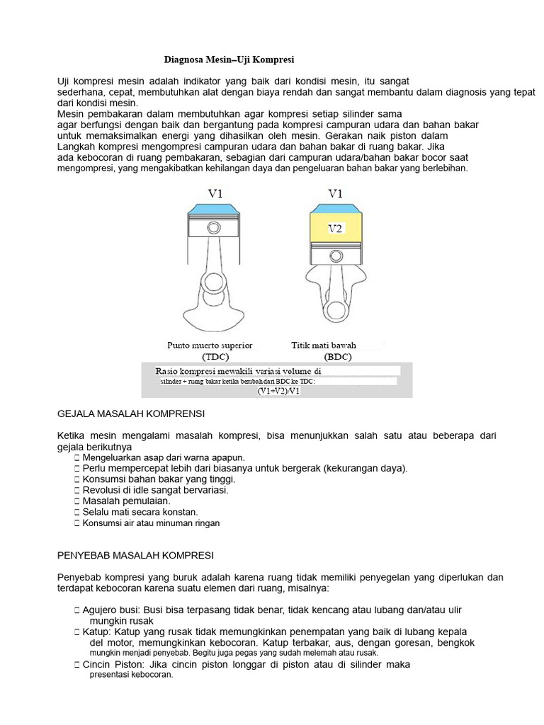 Uji Kompresi Mesin: Diagnosa dan Prosedur | PDF