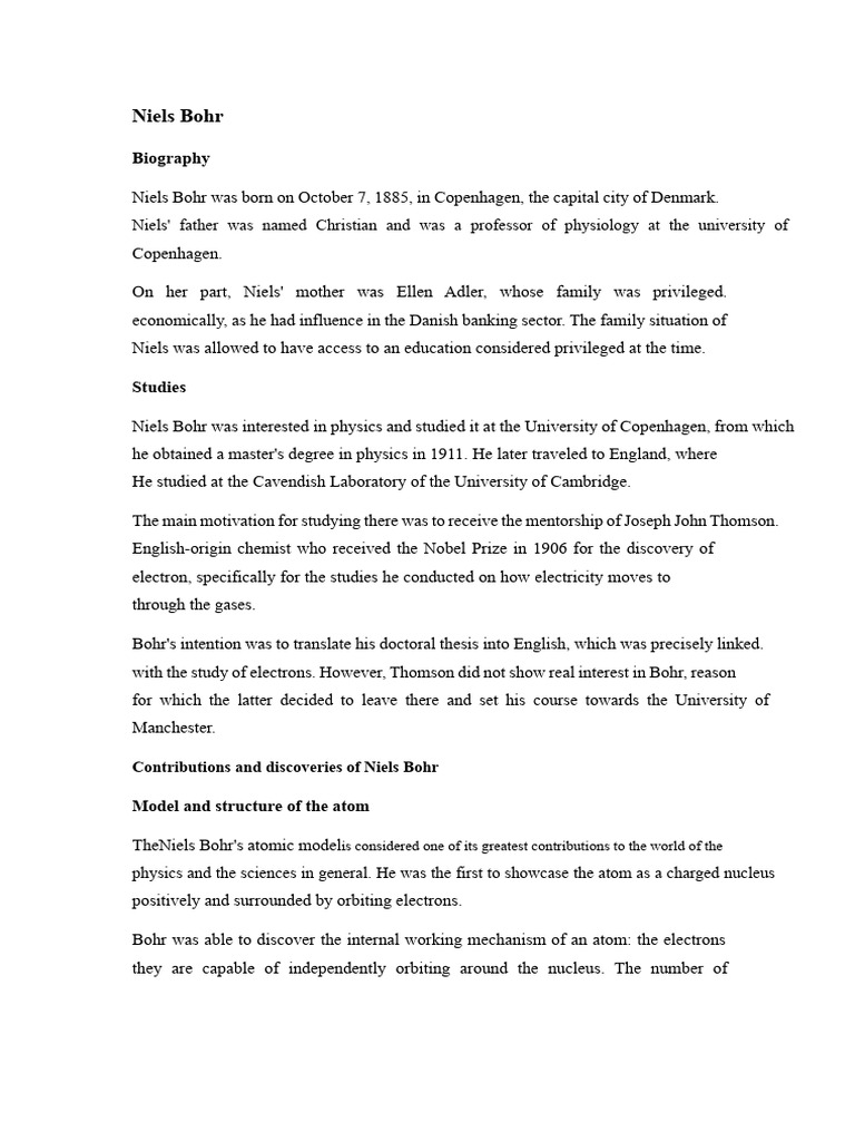 Biography and Contributions of Niels Bohr | PDF | Niels Bohr | Atomic ...