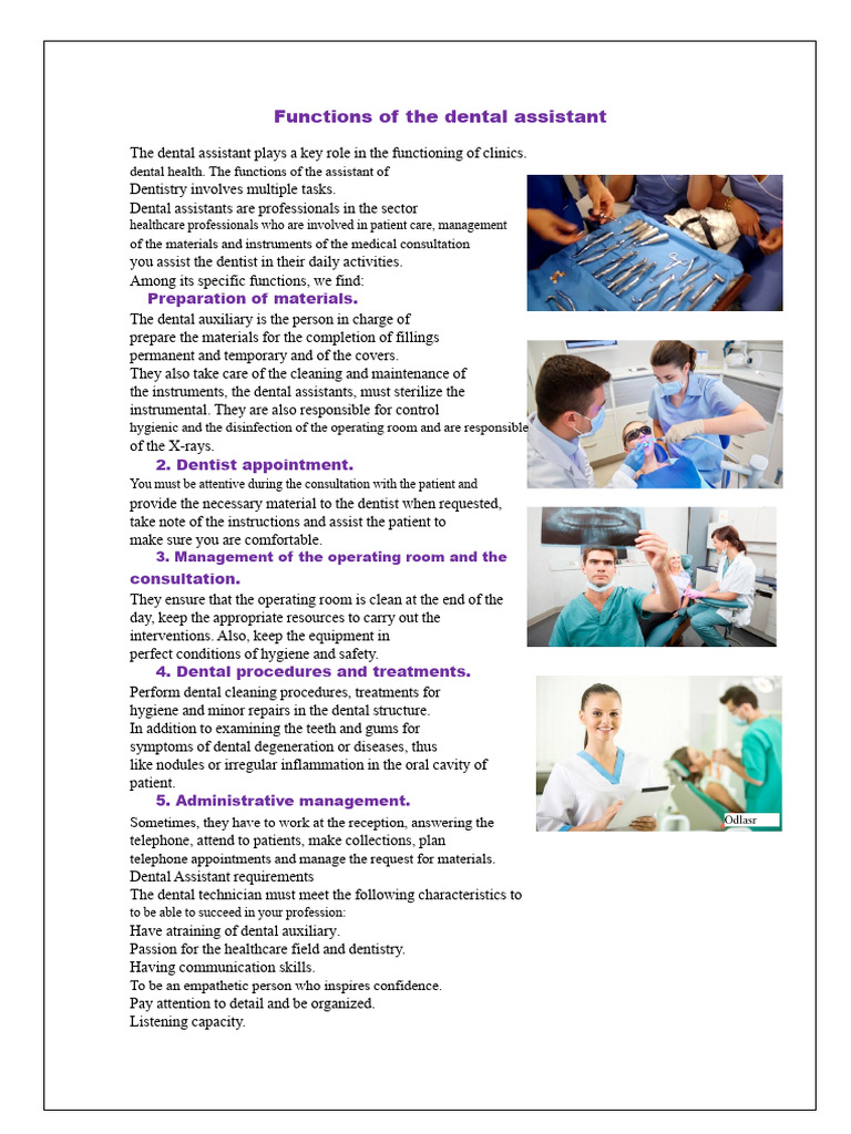 Functions of The Dental Assistant - Wendy | PDF | Dentistry | Dentist