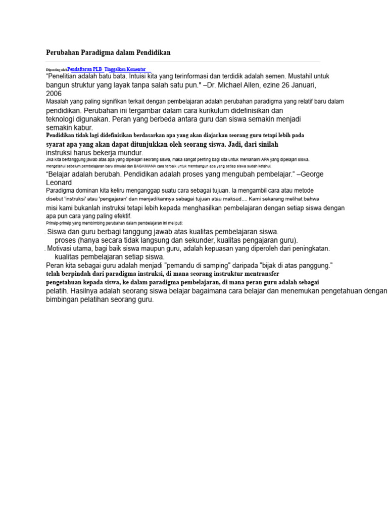 Perubahan Paradigma Dalam Pendidikan | PDF