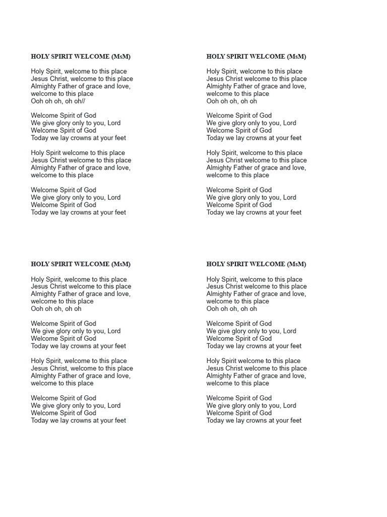 Holy Spirit Welcome Song Lyrics | PDF
