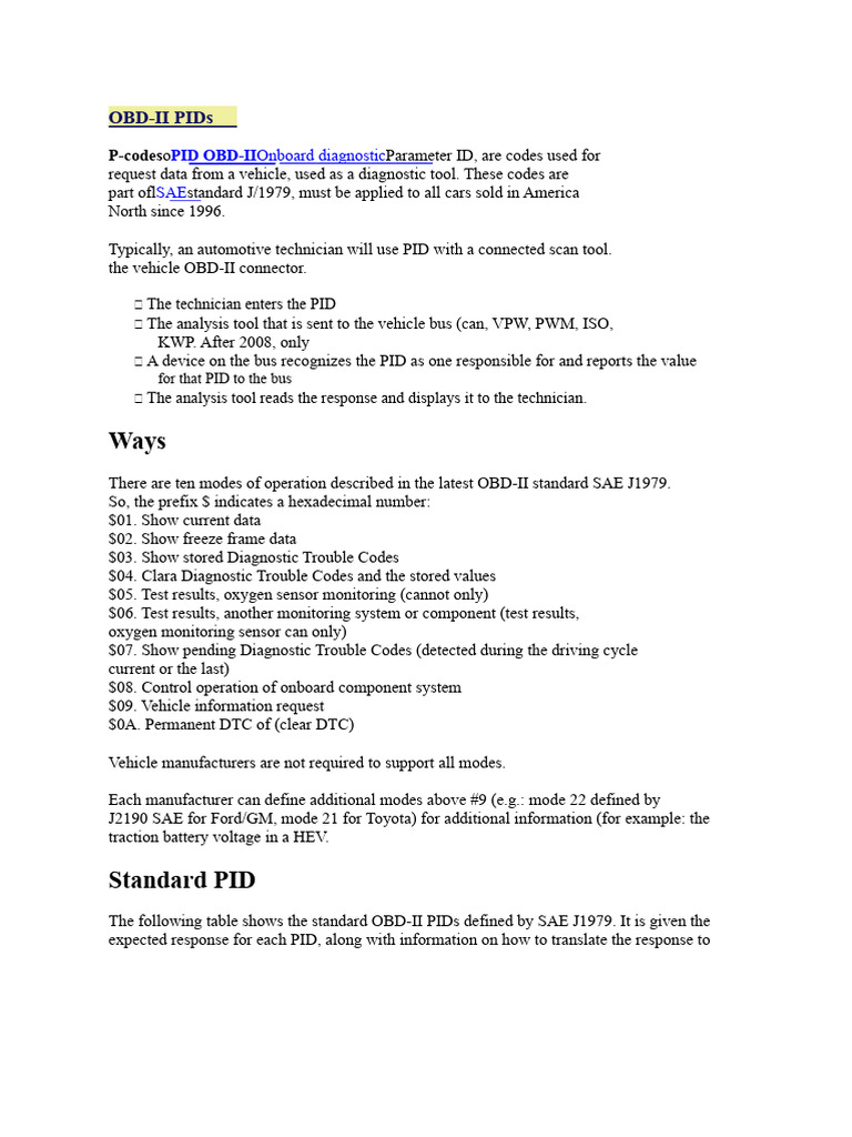 OBD-II PIDs: Diagnostic Codes Explained | PDF | Vehicle Technology