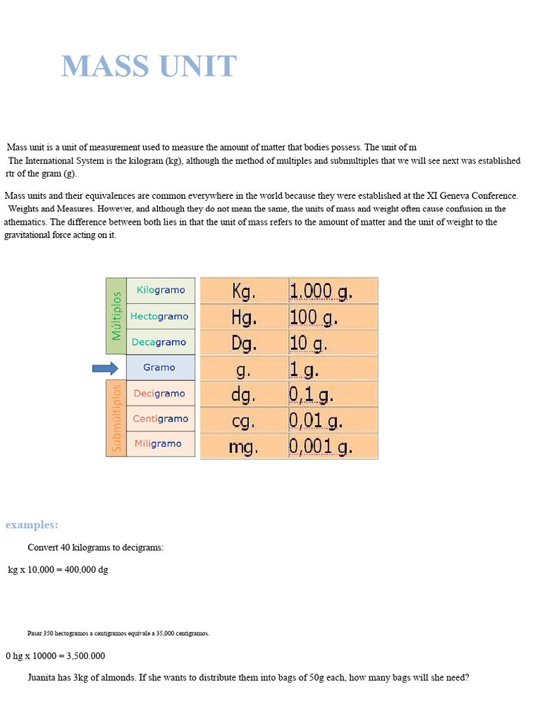 Understanding Mass, Capacity, and Surface Units | PDF | Kilogram | Mass