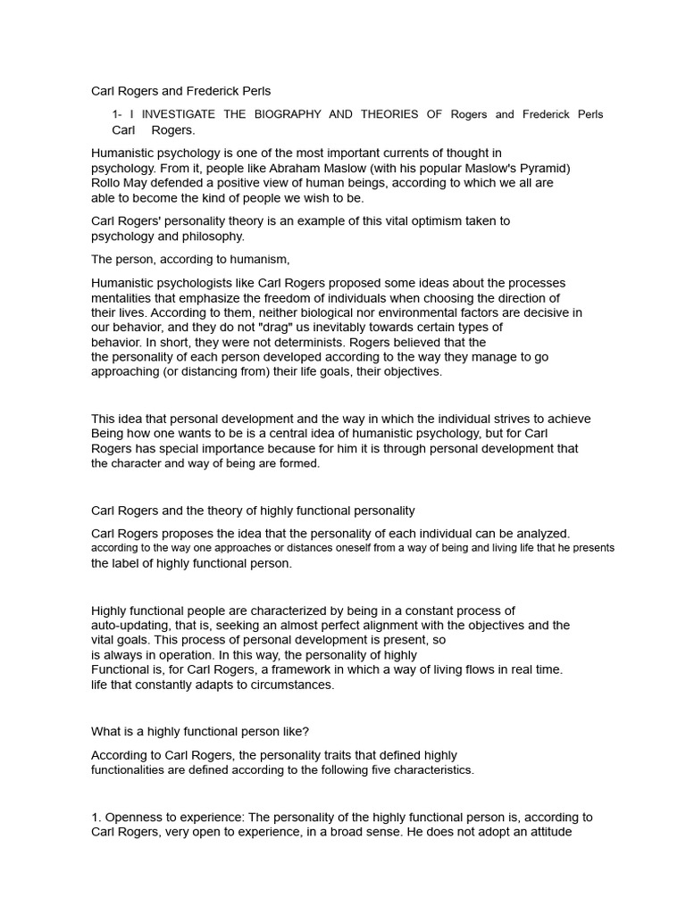 Carl Rogers and Frederick Perls | PDF | Gestalt Therapy | Humanistic ...