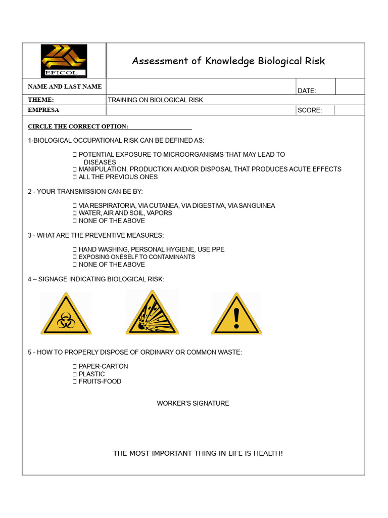Evaluation-BIOLOGICAL RISK | PDF