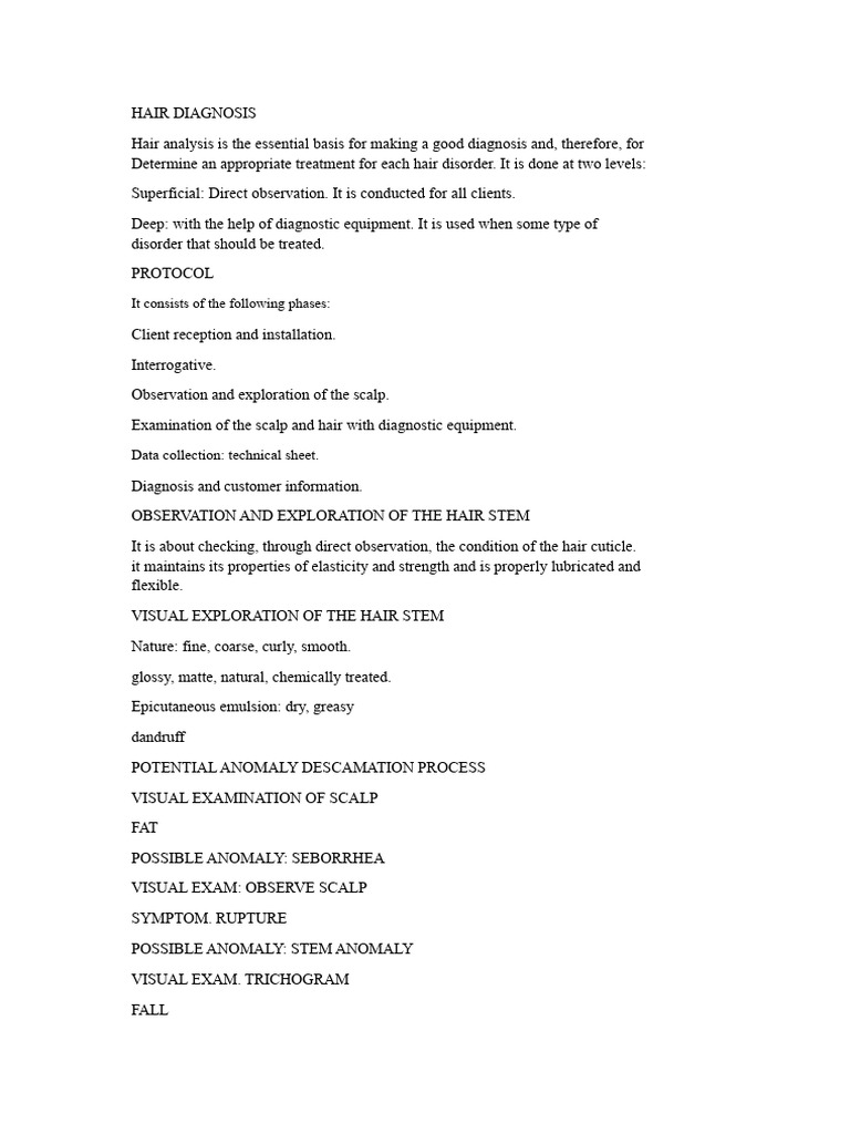 Hair Diagnosis - 4 Pages | PDF | Hair | Medical Diagnosis