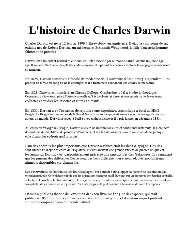 Charles Darwin et sa théorie de l'évolution | PDF | Charles Darwin ...