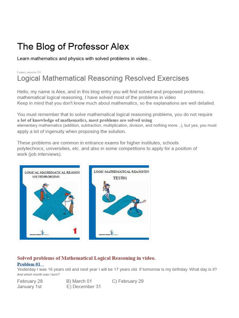 The Blog of Professor Alex: Logical Mathematical Reasoning Resolved ...