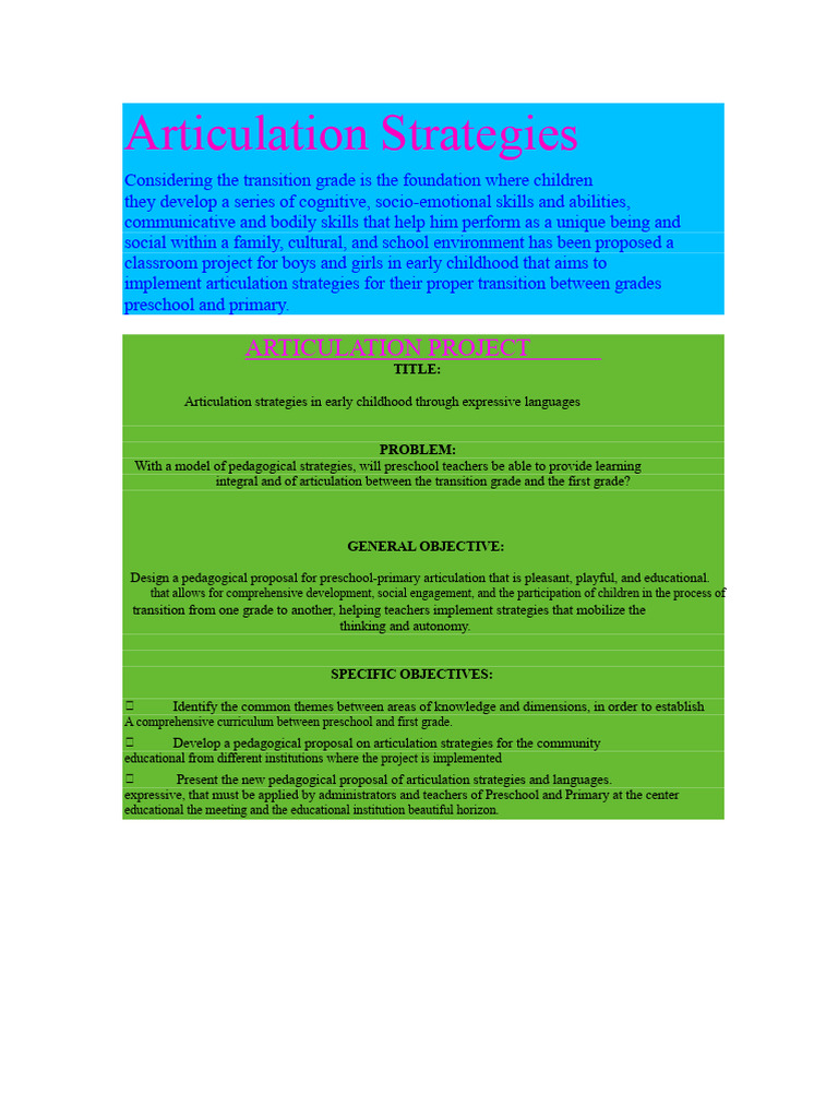Articulation Strategies for Early Childhood | PDF | Pedagogy | Preschool