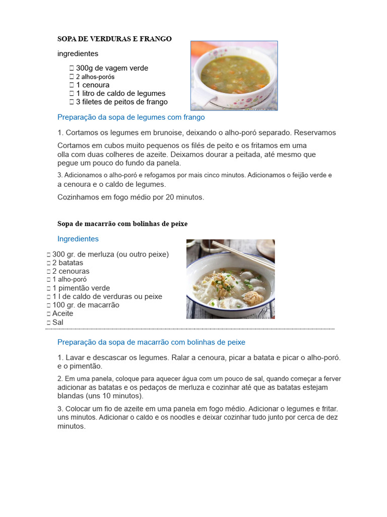 Receitas de Sopas e Pratos com Legumes | PDF | Caldo | Queijo