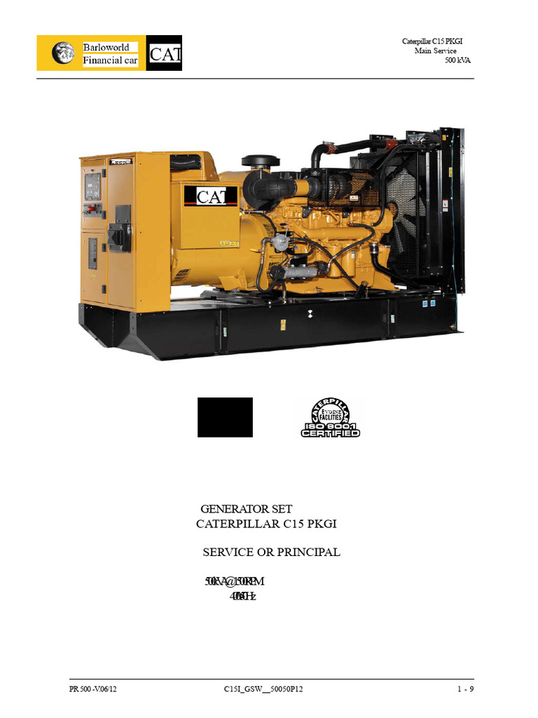 Caterpillar C15 PKGI 500 kVA Generator Specs | PDF | Engines | Diesel ...