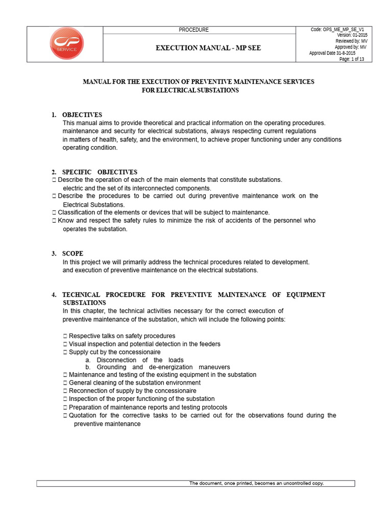 Manual For The Execution of Preventive Maintenance of Electrical ...