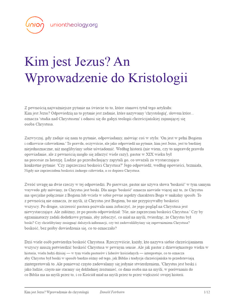 Kim Jest Jezus? Wprowadzenie Do Chrystologii | PDF