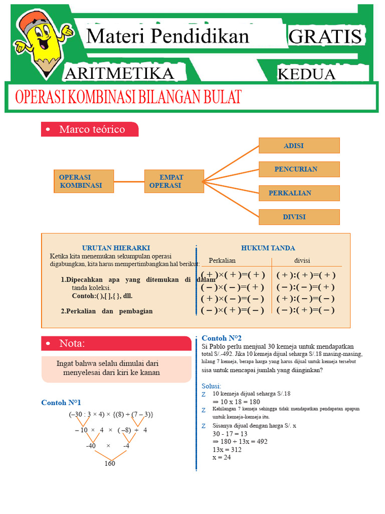 Operasi Bilangan Bulat: Adisi, Perkalian, dan Contoh | PDF
