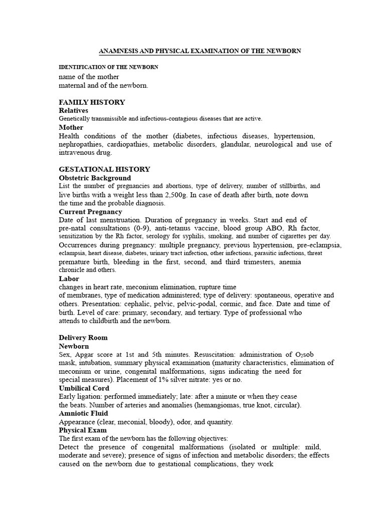 Anamnesis and Physical Examination of The Newborn 1 | PDF | Pregnancy ...