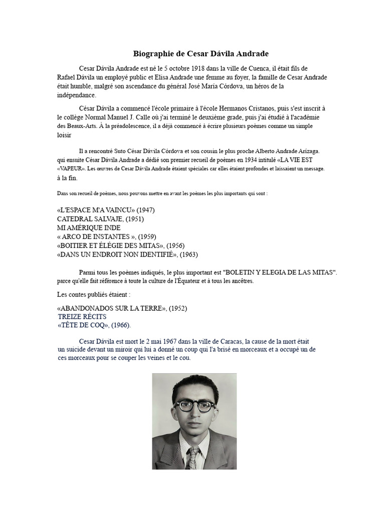 Biographie de César Dávila Andrade | PDF