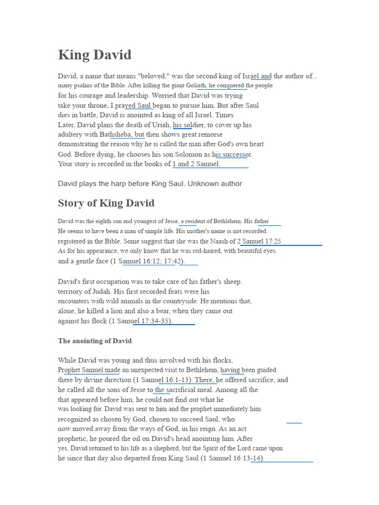 The Life and Legacy of King David | PDF | David | Books Of Samuel
