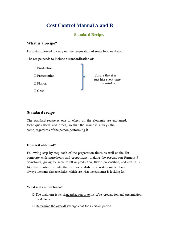 Standard Recipe Cost Control Guide | PDF | Recipe | Cakes