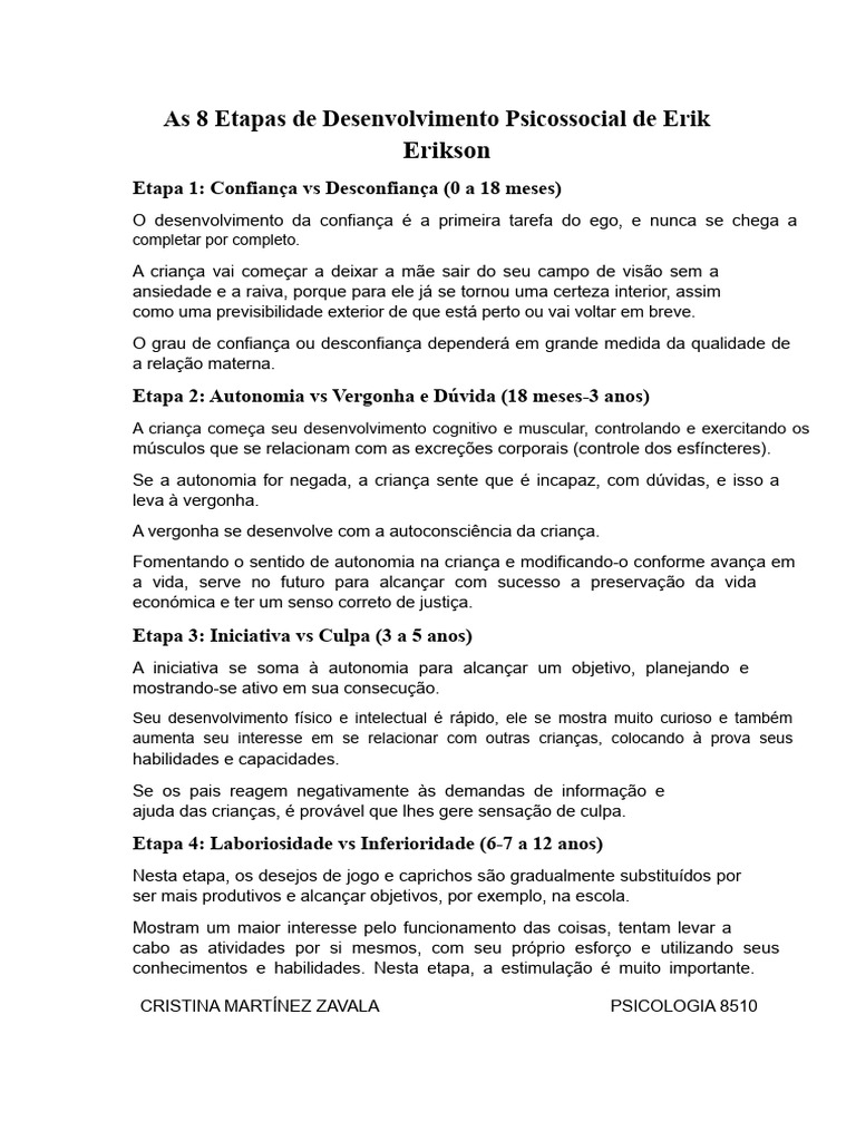 As 8 Etapas de Desenvolvimento Psicossocial de Erik Erikson - cRIS | PDF | Adolescência | Pensamento