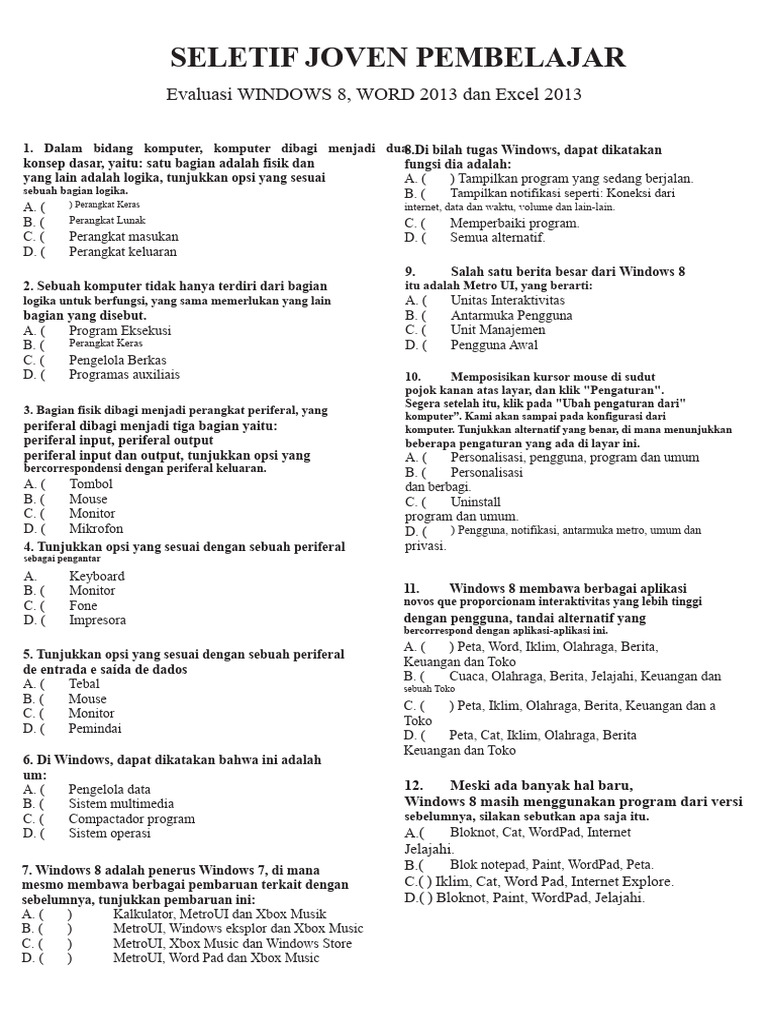 Ujian Selektif Windows Word Excel PDF | PDF