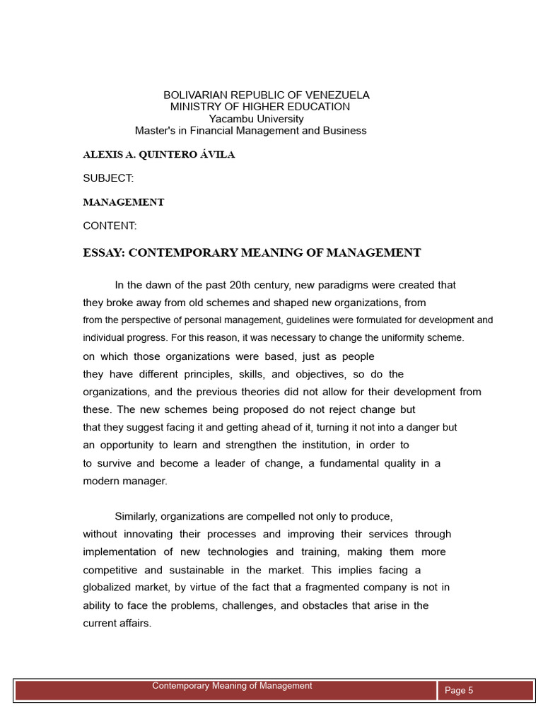 Contemporary Management Essay | PDF | Leadership | Motivational