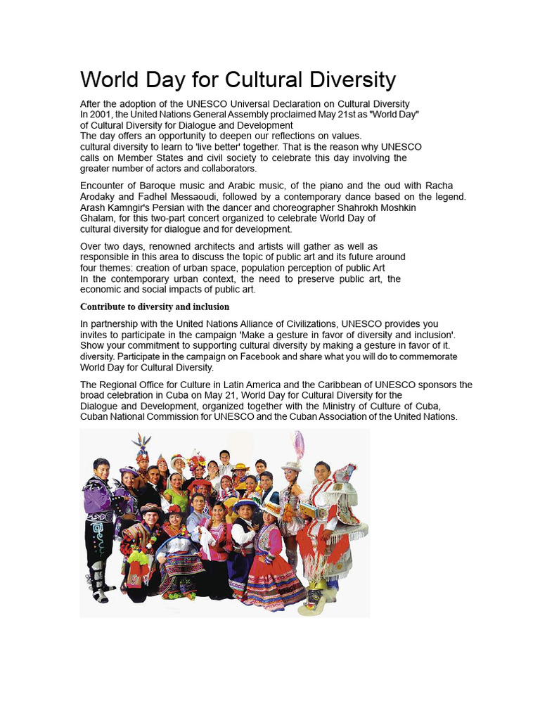 World Day For Cultural Diversity | PDF | Cultural Diversity ...