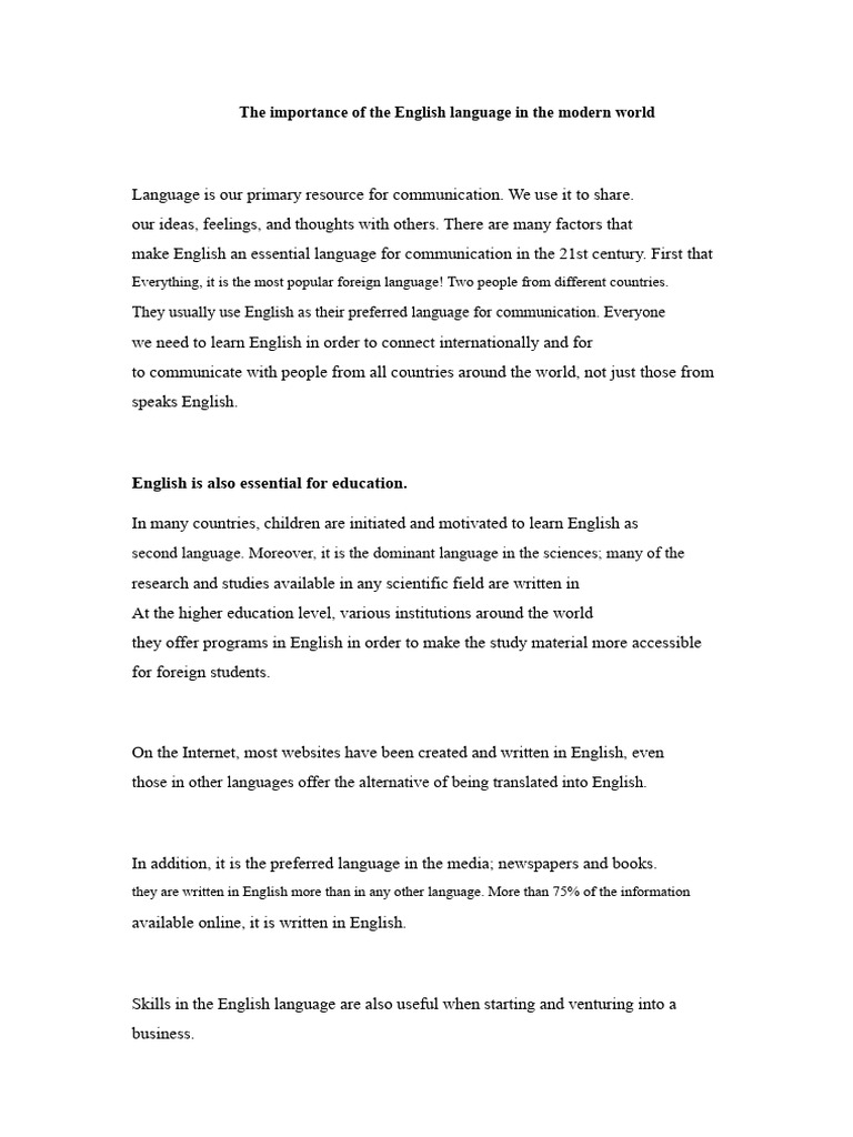 Importance of English in Today's World | PDF | English Language ...