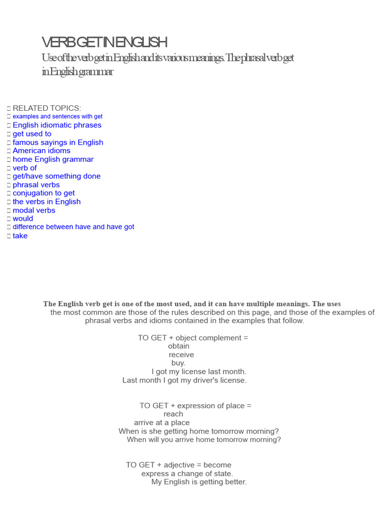 Verb Get in English | PDF | English Language | Phrase