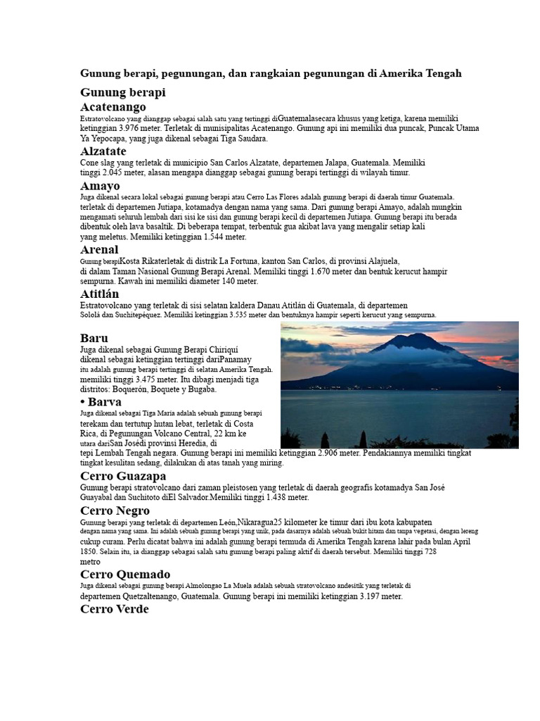 Gunung Berapi, Pegunungan Dan Punggung Bukit Di Amerika Tengah | PDF