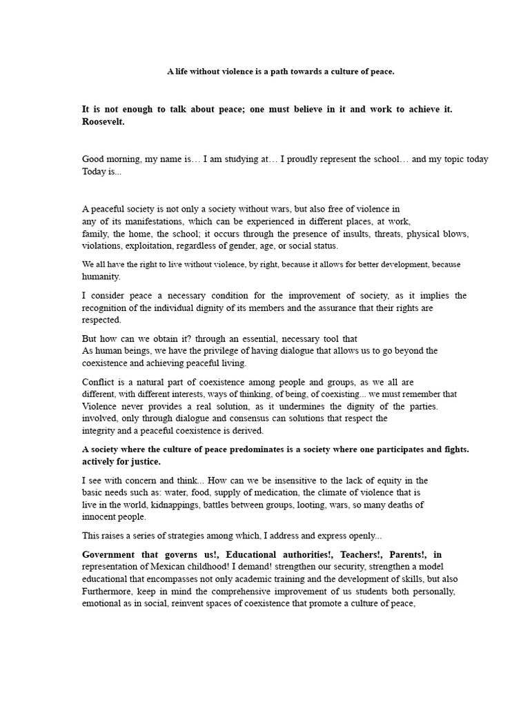 Promoting a Culture of Peace and Non-Violence | PDF | Violence | Peace