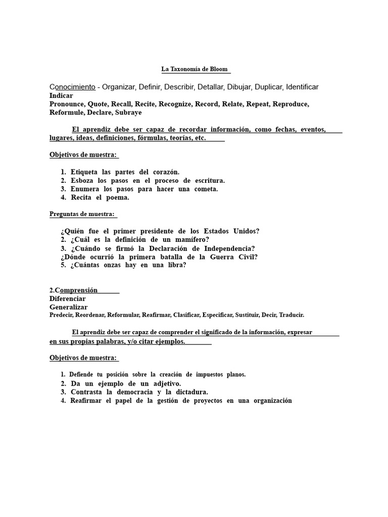 Nivel Final de La Taxonomía de Bloom Preguntas | PDF | Aprendizaje ...