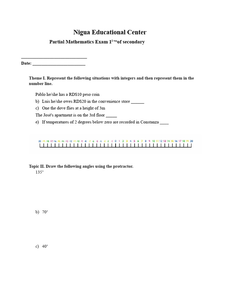Midterm Exam For 1st Year of Secondary School in Mathematics | PDF