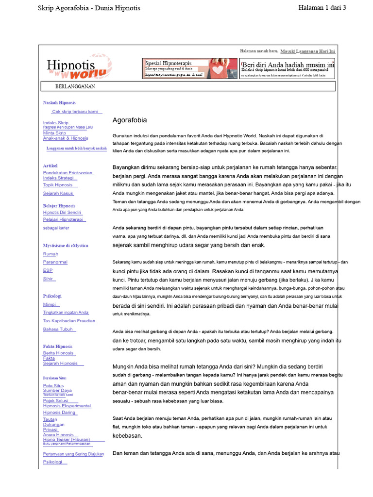 Skrip Hipnosis Untuk Agorafobia | PDF