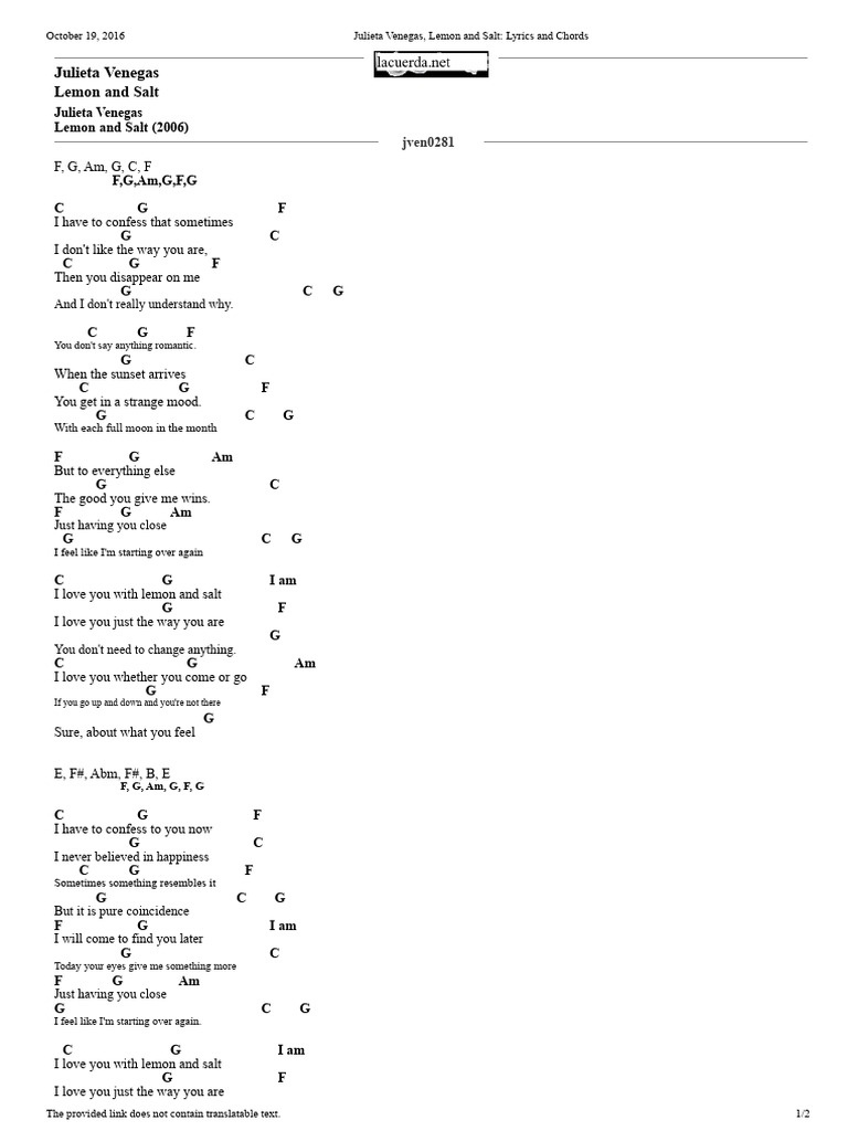 Julieta Venegas, Lemon and Salt - Lyrics and Chords | PDF
