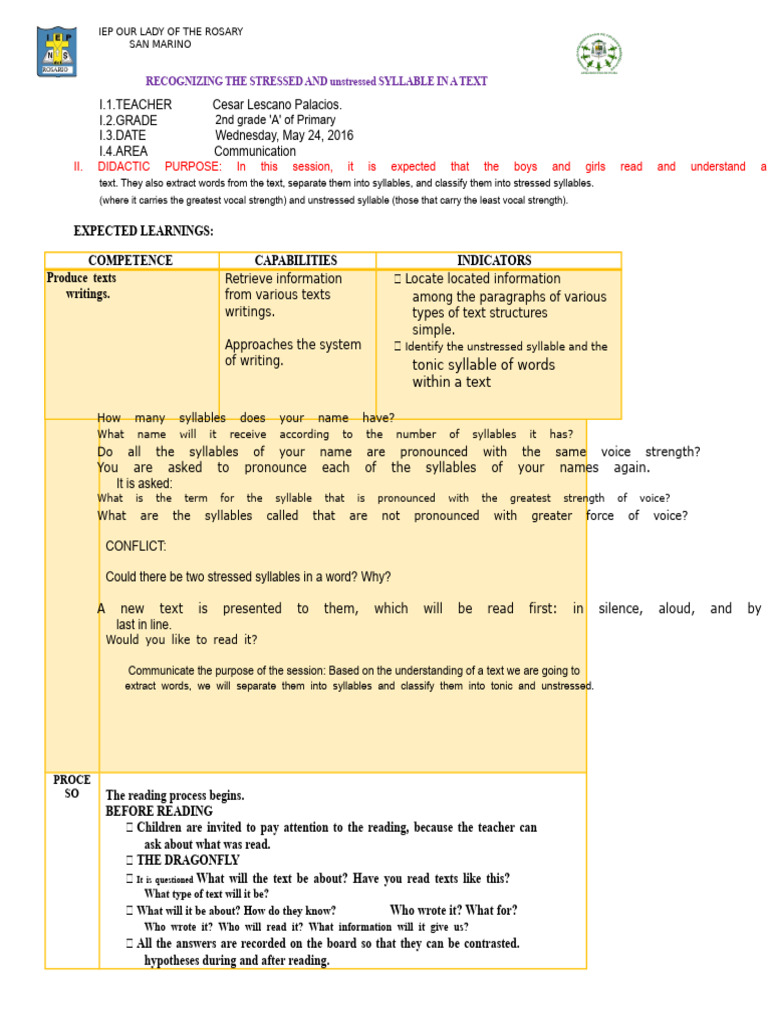 The Stressed and Unstressed Syllable To Send | PDF | Stress ...