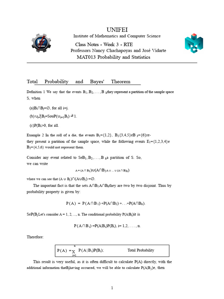 Total Probability Theorem and Bayes' Theorem | PDF | Applied ...