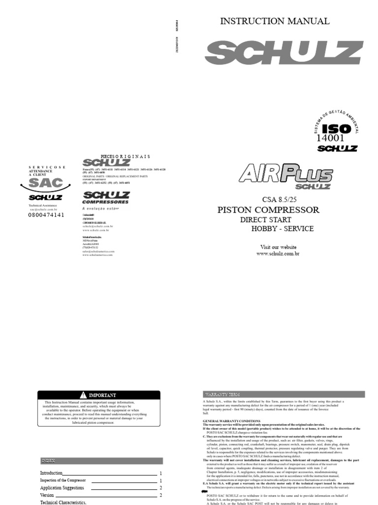 Compressor Air Plus Csa 8-5-25 Liters Schulz | PDF | Waste | Waste ...