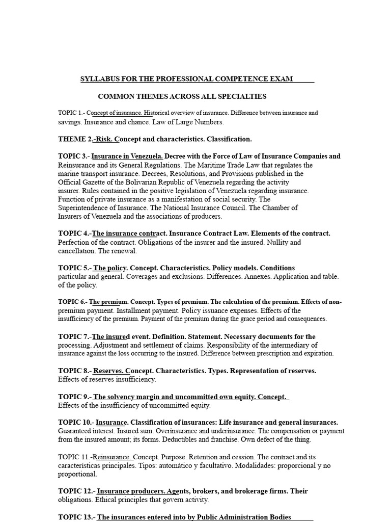 Syllabus For The Professional Competence Exam | PDF | Insurance | Life ...